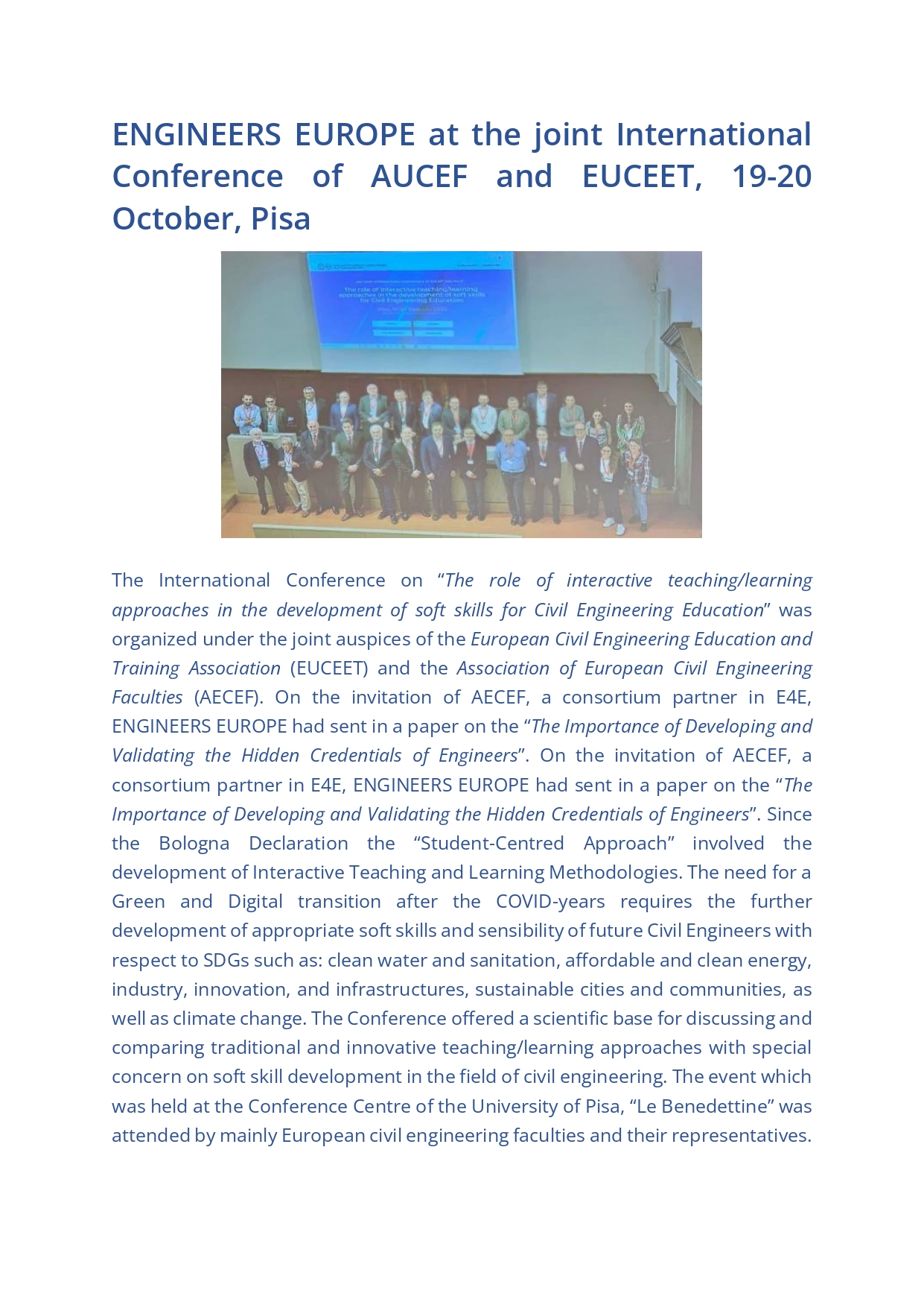 ENGINEERS EUROPE at the AECEF/EUCEET Joint Conference, 19-20 October ...